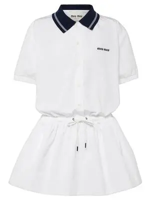 Miu Miu Logo Cotton Polo Dress - White