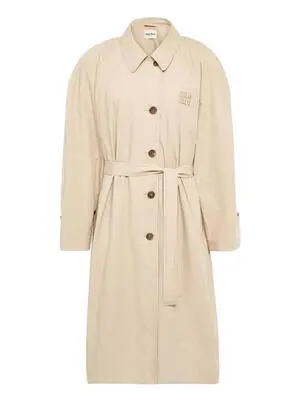 Miu Miu Logo Cotton Gabardine Trench Coat - Beige