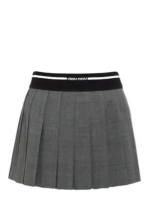 Miu Miu Pleated Virgin Wool Mini Skirt - Grey
