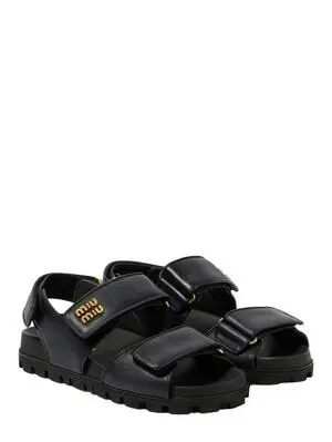 Miu Miu Logo Leather Sandals - Black