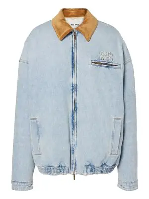 MIU MIU Logo Denim Puffer Jacket