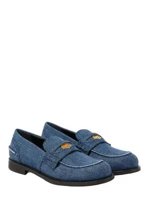 Miu Miu Logo Denim Loafers - Blue