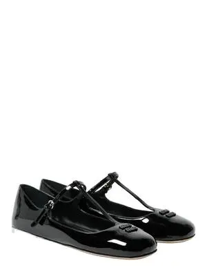 Miu Miu Logo Patent Leather Ballet Flats - Black
