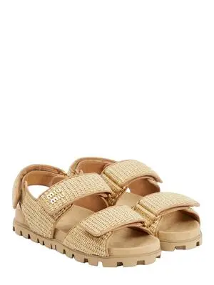 Miu Miu Logo Raffia Sandals - Beige
