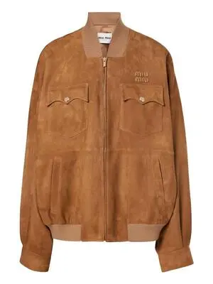 Miu Miu Logo Suede Jacket - Brown