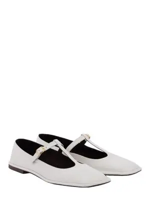 THE ROW Square T-strap Leather Ballet Flats - White
