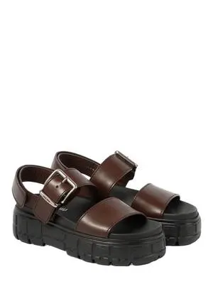 Miu Miu 50 Leather Platform Sandals - Brown