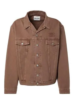 Miu Miu Logo Denim Jacket - Brown