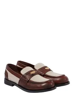 Miu Miu Leather-trimmed Loafers - Beige