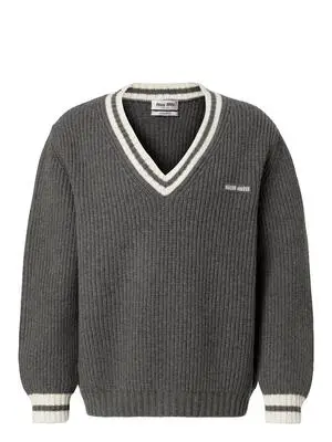 Miu Miu Ribbed-knit Wool And Cashmere Sweater - Grey