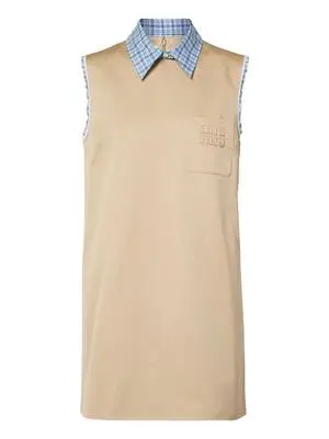 Miu Miu Logo Cotton Minidress - Beige