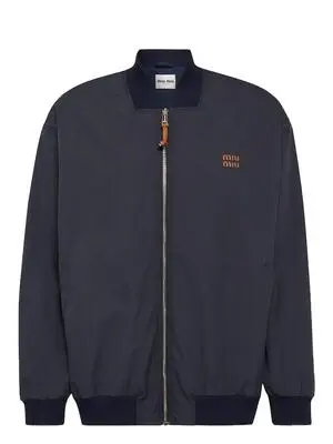 Miu Miu Logo Cotton-blend Bomber Jacket - Blue