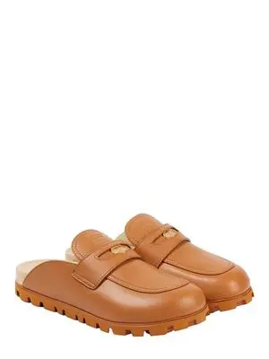 Miu Miu Logo Leather Mules - Brown