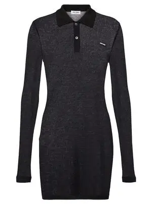 Miu Miu Ribbed-knit Cotton Jersey Polo Dress - Black