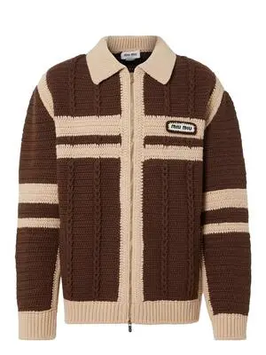 Miu Miu Cable-knit Cashmere Zip-up Sweater - Brown