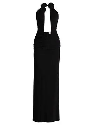 Magda Butrym Strapless Floral-appliquéd Cutout Stretch-jersey Gown - Black