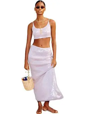 MARE MARE Sleeveless Sequin Crop Top And Column Maxi Skirt Set - Purple