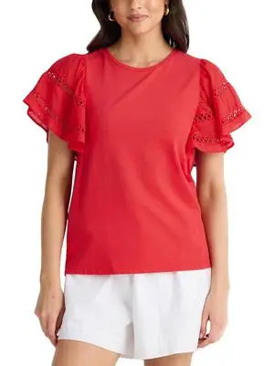 BRAVE+TRUE Chloe Cutout Flutter Sleeve Top Chilli