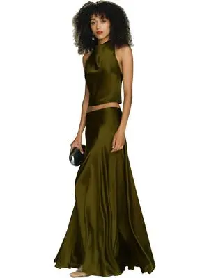 REFORMATION Sera Silk Two-Piece Set Green