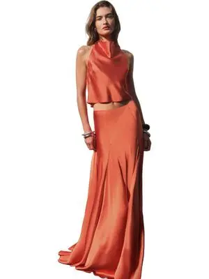 REFORMATION Sera Silk Two-Piece Set Red Coral