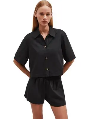 ME+EM Crease-less Linen Boxy Crop Shirt - Black