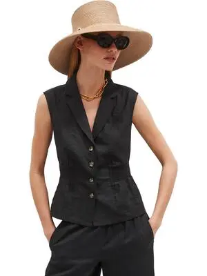 ME+EM Shirred Waist Tailored Waistcoat - Black
