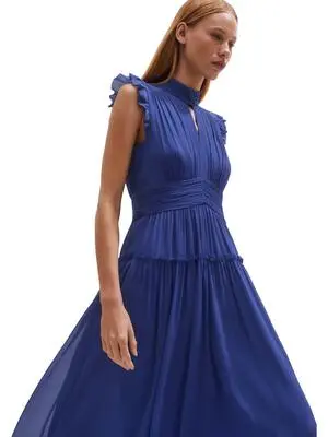 ME+EM Ruffle Shoulder Maxi Dress - Pop Blue