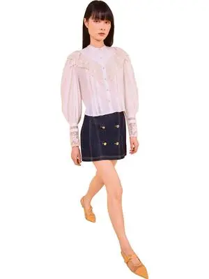 Ulla Johnson Esther Cotton Dobby Blouse With Lace Detailing - Pristine