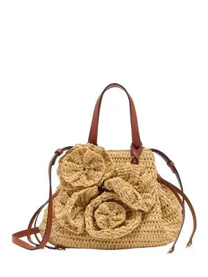 Ulla Johnson Gio Floral Raffia Crossbody Handbag - Natural