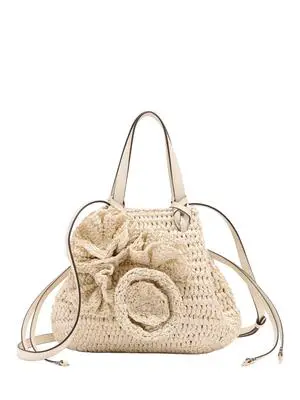 Ulla Johnson Gio Floral Raffia Crossbody Handbag - Cowrie