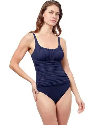 GOTTEX Shirred Scoop Neck One Piece - Navy