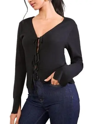 FRIENDS LIKE THESE Tie Front V-neck Cardigan - Black
