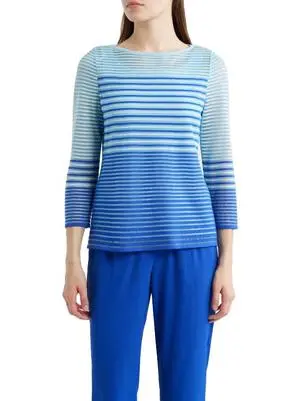 Ming Wang Stripe Sheer Knit Tunic - Sapphire Sea/ Dawn