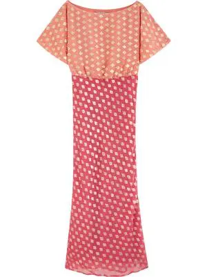 NEVER FULLY DRESSED Tilly Embroidered Chiffon Midi Dress - Pink