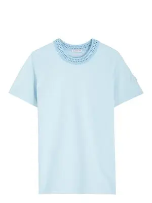 Moncler Woven Crew-neck Cotton T-shirt - Blue Light