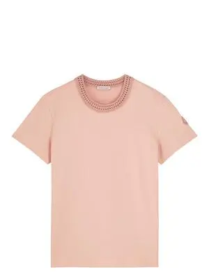 Moncler Woven Crew-neck Cotton T-shirt - Pink Light