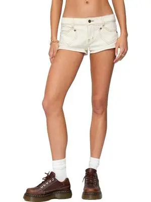 EDIKTED Hearts Low Rise Denim Micro Shorts - Cream