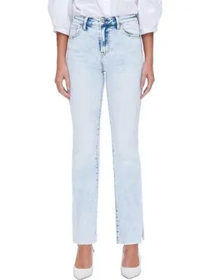 BAYEAS High-rise Bootcut Jeans With Slits - Light Blue