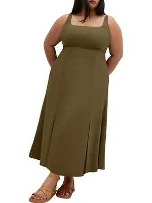 City Chic Elly Square Neck Linen-Blend Sundress Khaki