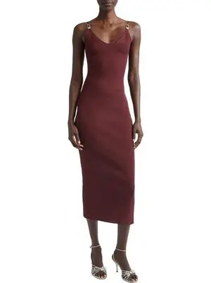 Versace Safety Pin Rib Knit Midi Dress - Burgundy