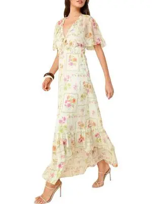 FRIENDS LIKE THESE Printed Ruffle Tiered Chiffon Maxi Dress - Cream