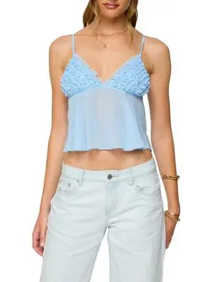 EDIKTED Sheer Chiffon Babydoll Top - Light-blue