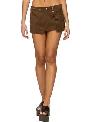 EDIKTED Studded Asymmetric Faux Suede Miniskirt - Brown