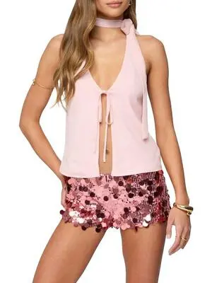 EDIKTED Split Front Halter Top - Pink