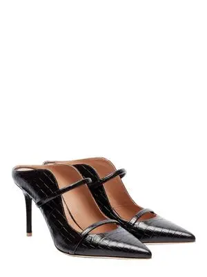 MALONE SOULIERS Maureen 85 Croc-effect Leather Pumps - Black