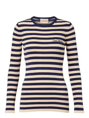 Valentino Garavani Striped Ribbed-knit Cotton Sweater - Multicoloured