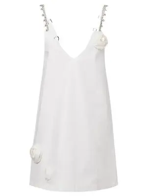 AREA Embellished Floral-appliqué Mini Dress - White
