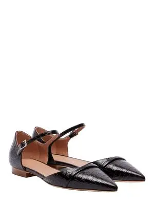 MALONE SOULIERS Ulla Croc-effect Leather Flats - Black