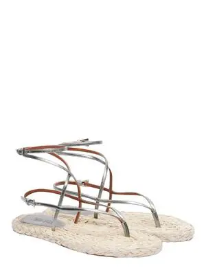 Paris Texas Hydra Metallic Leather And Raffia Sandals - Silver
