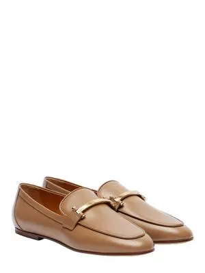 TOD'S Leather Loafers With Gold Hardware - Brown